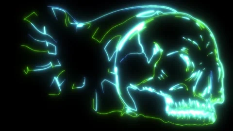 neon animation of human skull | Stock Video | Pond5