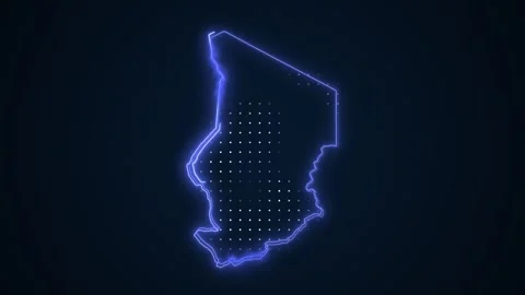 Neon Blue Chad Map Borders Outline Loop ... | Stock Video | Pond5