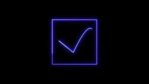 Neon blue check mark inside a square ani... | Stock Video | Pond5