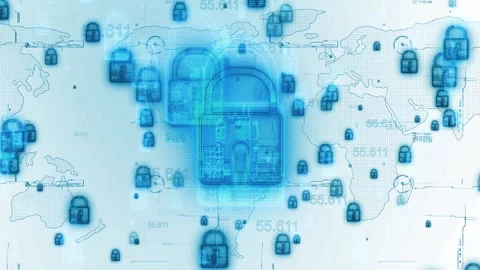 Neon blue cyber security earth map anima... | Stock Video | Pond5