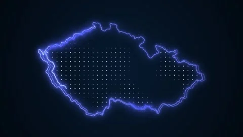 Neon Blue Czechia Map Borders Outline Lo... | Stock Video | Pond5