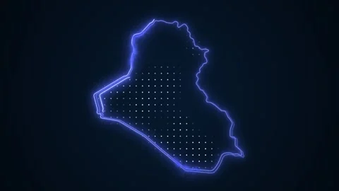 Neon Blue Iraq Map Borders Outline Loop ... | Stock Video | Pond5