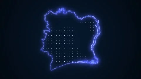 Neon Blue Ivory Coast Map Borders Outlin... | Stock Video | Pond5