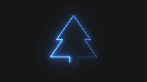 Neon Blue Line Christmas Tree Icon Anima... | Stock Video | Pond5