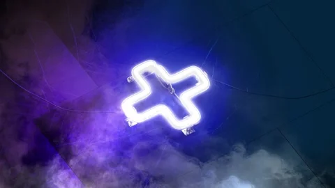 Neon blue plus sign illuminated dark mar... | Stock Video | Pond5