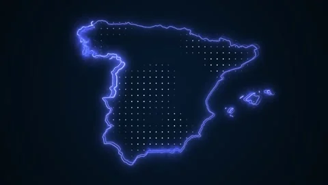 Neon Blue Spain Map Borders Outline Loop... | Stock Video | Pond5