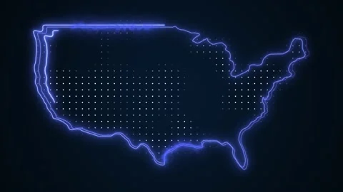 Neon Blue USA Map Borders Outline Loop B... | Stock Video | Pond5