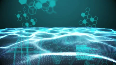 Neon-blue wave grid flowing over binary ... | Stock Video | Pond5