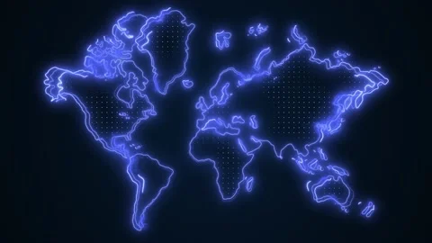 Neon Blue World Map Borders Outline Loop... | Stock Video | Pond5
