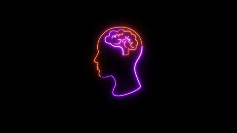 Neon brain icon animation. Abstract circ... | Stock Video | Pond5