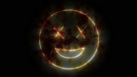 Neon burning emoji face, smiling sign. W... | Stock Video | Pond5
