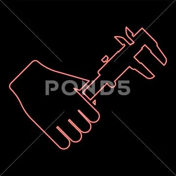 Neon calliper in hand Caliper in arm Measuring device measure use red ...