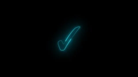 Neon check mark icon glowing black backg... | Stock Video | Pond5