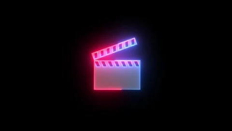 Neon clapperboard icon glowing animated ... | Stock Video | Pond5