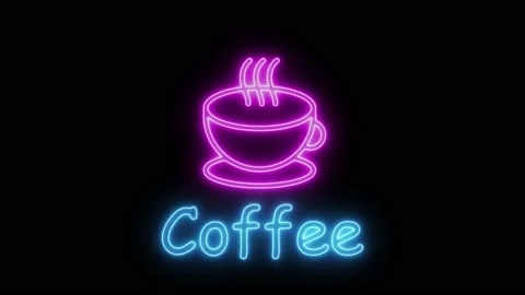 Neon coffee sign animation on black back... | Stock Video | Pond5