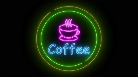 Neon coffee sign animation on black back... | Stock Video | Pond5