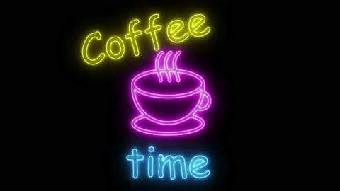 Neon coffee time sign animation on black... | Stock Video | Pond5
