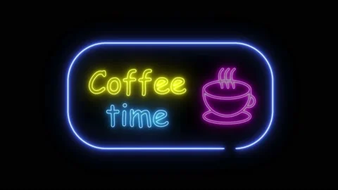 Neon coffee time sign animation on black... | Stock Video | Pond5