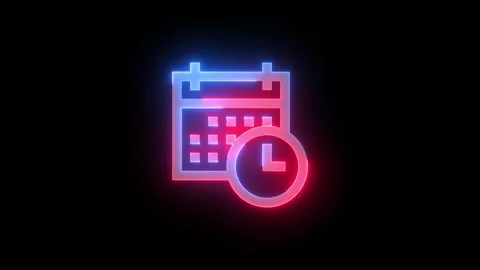 Neon date time icon blue red color glowi... | Stock Video | Pond5