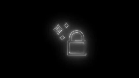 Neon dynamic lock icon glowing black bac... | Stock Video | Pond5