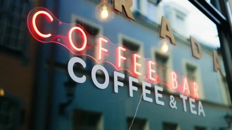 Neon exterior signage in magenta font on... | Stock Video | Pond5