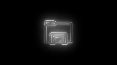 Neon file explorer icon glowing black ba... | Stock Video | Pond5