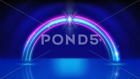 Neon frame, led arch, stage. Background, backdrop for displaying ...