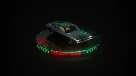 Neon gas retro car. Neon light, fog rain... | Stock Video | Pond5