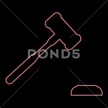 Neon gavel Hammer judge and anvil auctioneer concept red color vector ...