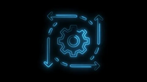 Neon gear and arrow loop animation on bl... | Stock Video | Pond5