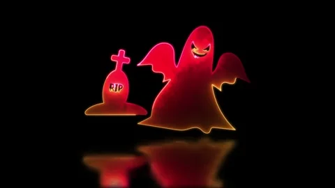 Neon glow effect looping ghost icon walk... | Stock Video | Pond5
