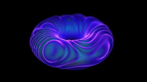 Neon glowing 3D torus with moving waving... | Stock Video | Pond5