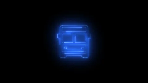 Neon glowing blue color bus icon on blac... | Stock Video | Pond5