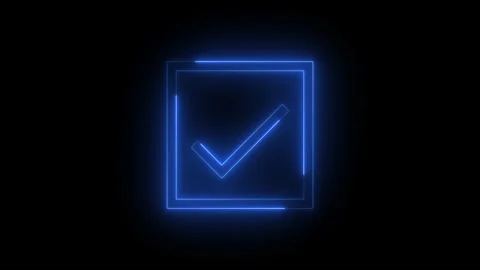 Neon glowing blue color check mark box i... | Stock Video | Pond5