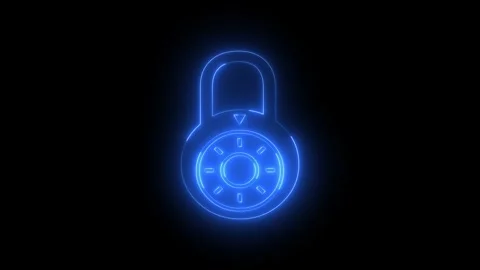 Neon glowing blue lock icon animation in... | Stock Video | Pond5