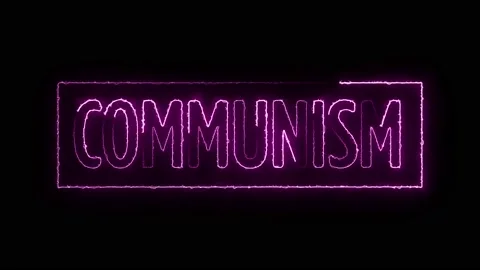 Neon glowing COMMUNISM text in the haze. | Stock Video | Pond5
