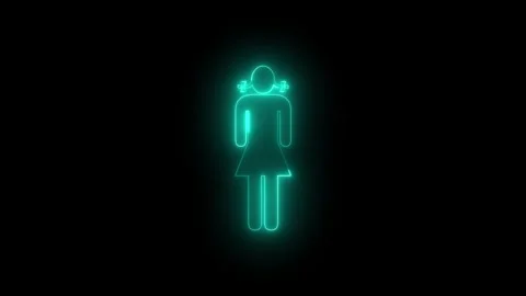 Neon glowing cyan girl icon animation in... | Stock Video | Pond5