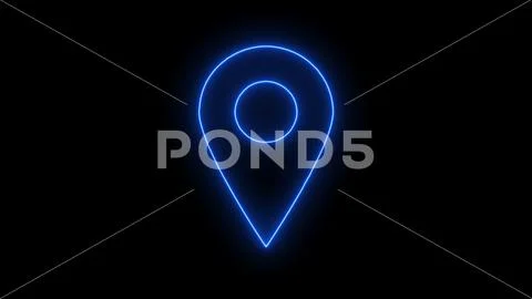 Neon glowing location icon on a black background. Illustration #275137080