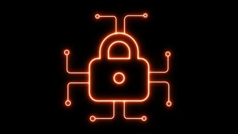 Neon glowing lock icon animated on a bla... | Stock Video | Pond5
