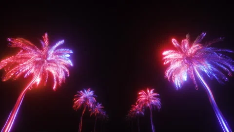 Neon Glowing Palm Trees Synthwave Backgr... | Stock Video | Pond5