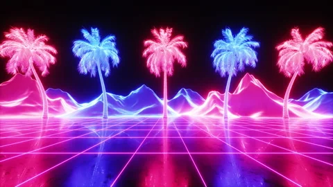 Neon Glowing Palms Synthwave Background | Stock Video | Pond5