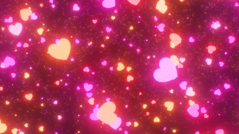 Neon Glowing Pink And Orange Hearts Fall... | Stock Video | Pond5