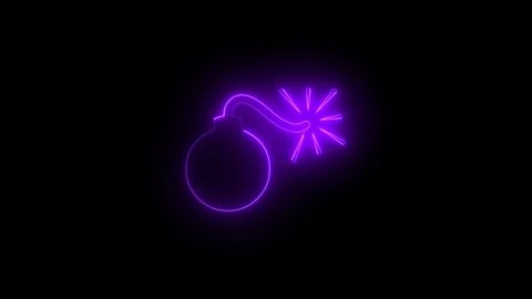 Neon glowing purple bomb icon animation ... | Stock Video | Pond5