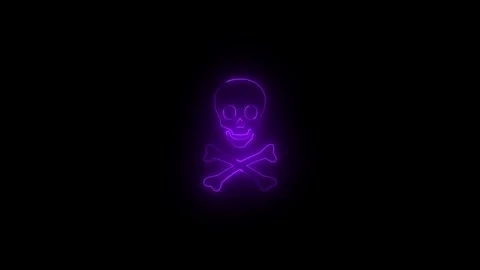 Neon glowing purple skull and crossbones... | Stock Video | Pond5