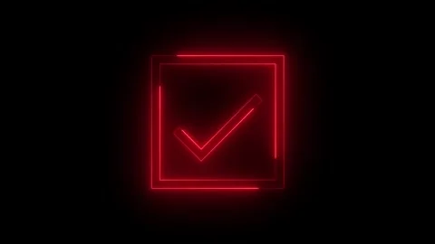 Neon glowing red color check mark box ic... | Stock Video | Pond5