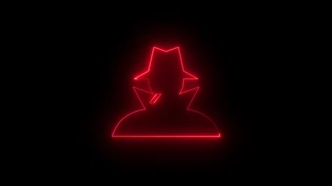 Neon glowing red detective icon animatio... | Stock Video | Pond5