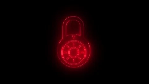 Neon glowing red lock icon animation in ... | Stock Video | Pond5