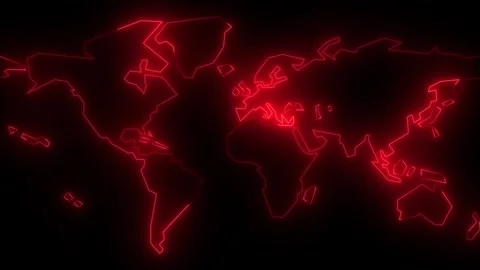 Neon glowing red world map icon animatio... | Stock Video | Pond5