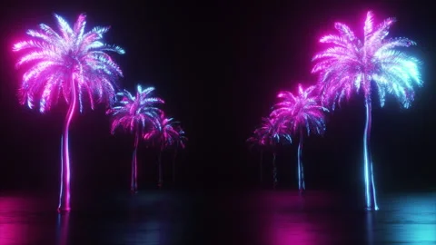 Neon Glowing SYnthwave Palm Trees and Re... | Stock Video | Pond5