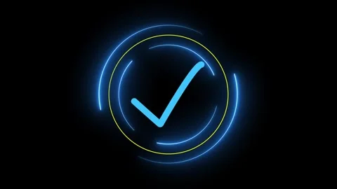 Neon glowing tick mark icon animated on ... | Stock Video | Pond5